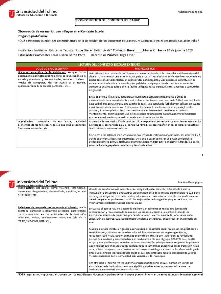 Ficha de Reconocimiento Contexto Educativo | PDF | Arte