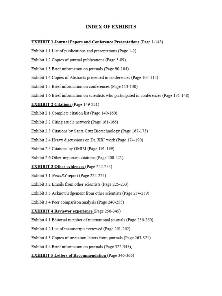 Index of Exhibits-Rfe | PDF | Citation | Academic Journal