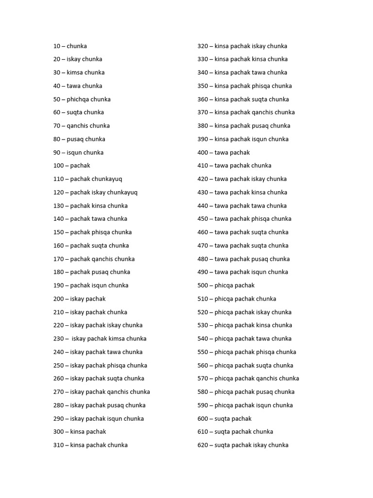 Numeros en Quechua | PDF