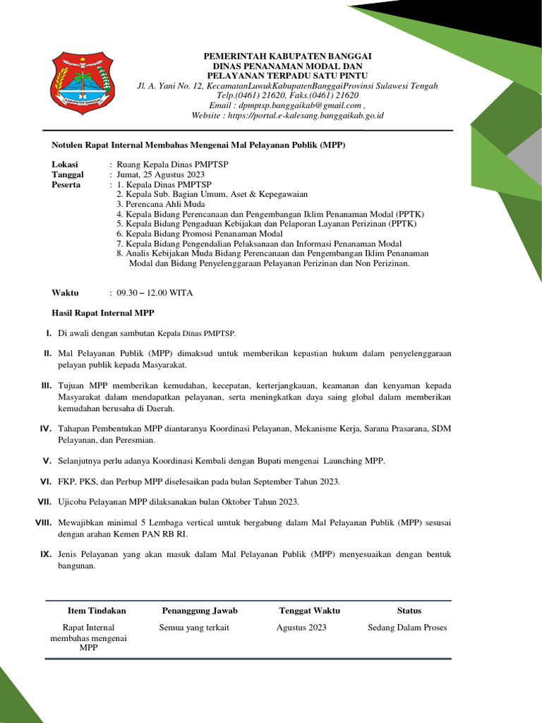 Notulen Rapat Internal MPP | PDF