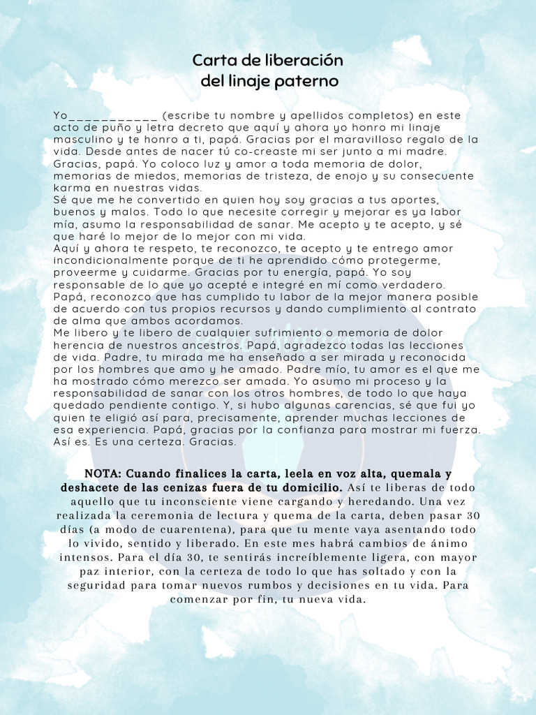 Carta de Liberación Del Linaje Paterno | PDF | Amor Carta de Liberación Del Linaje Paterno | PDF | Amor