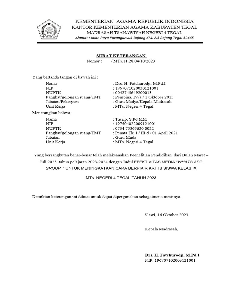 Surat Keterangan PTK | PDF