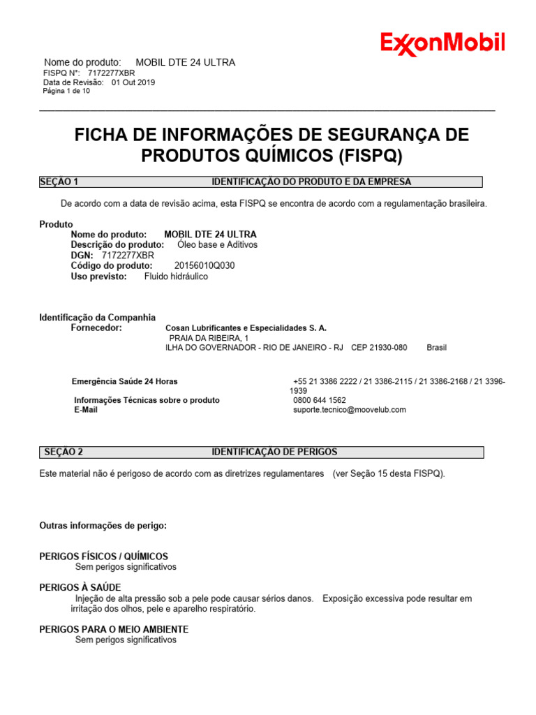 Mobil Dte 24 Ultra Msds 2019 | PDF | Tecnologia e Engenharia