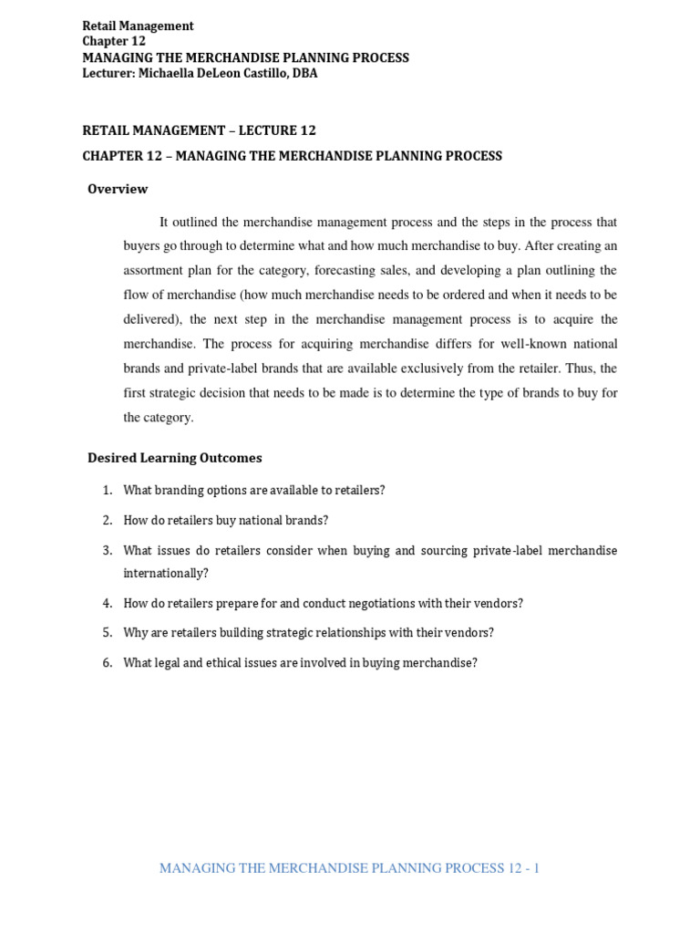 Merchandise Planning Process Overview | PDF | Career & Growth | Business