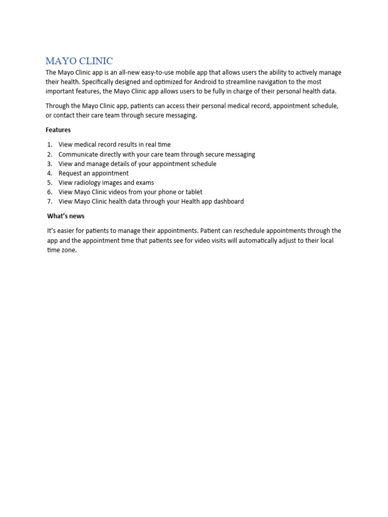 Mayo Clinic App | PDF