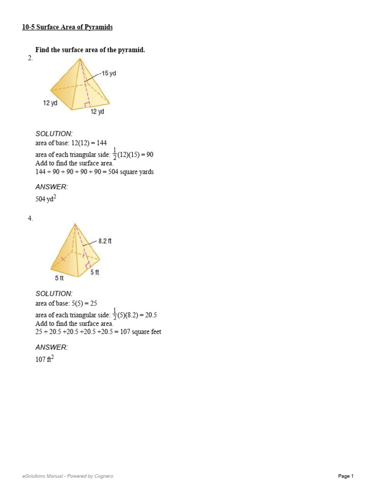 Pyramid Surface Area Solutions | PDF | Area | Triangle