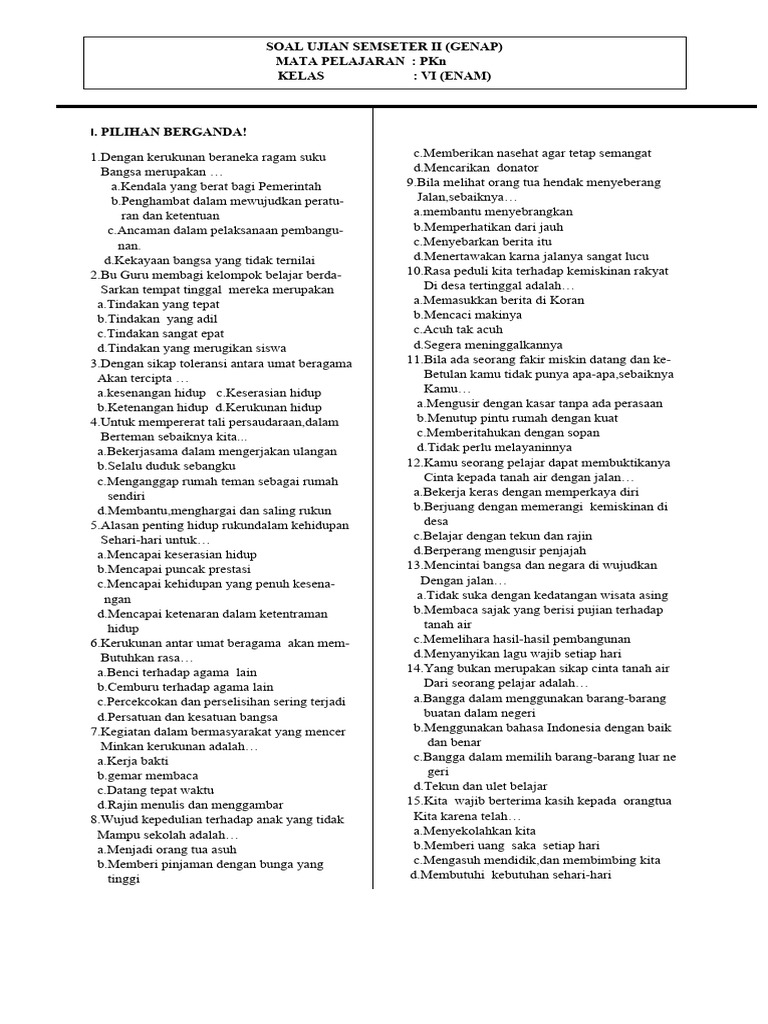 Soal Ujian PKN Semester Ii | PDF