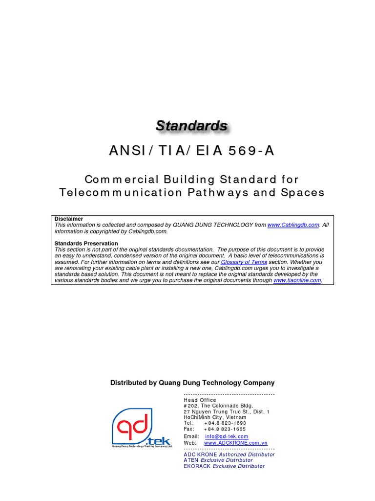 Cabling Standard - ANSI-TIA-EIA 569 A - Commercial Building Standard ...
