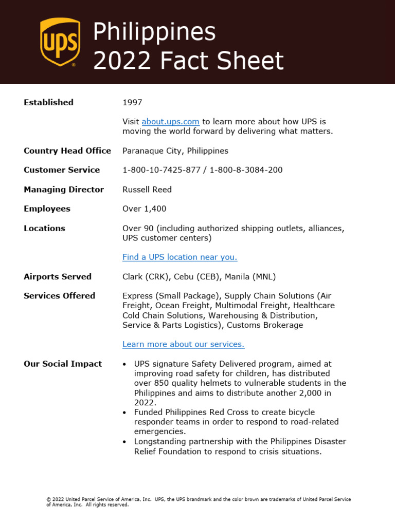 2022 UPS Philippines Fact Sheet 070822 | PDF