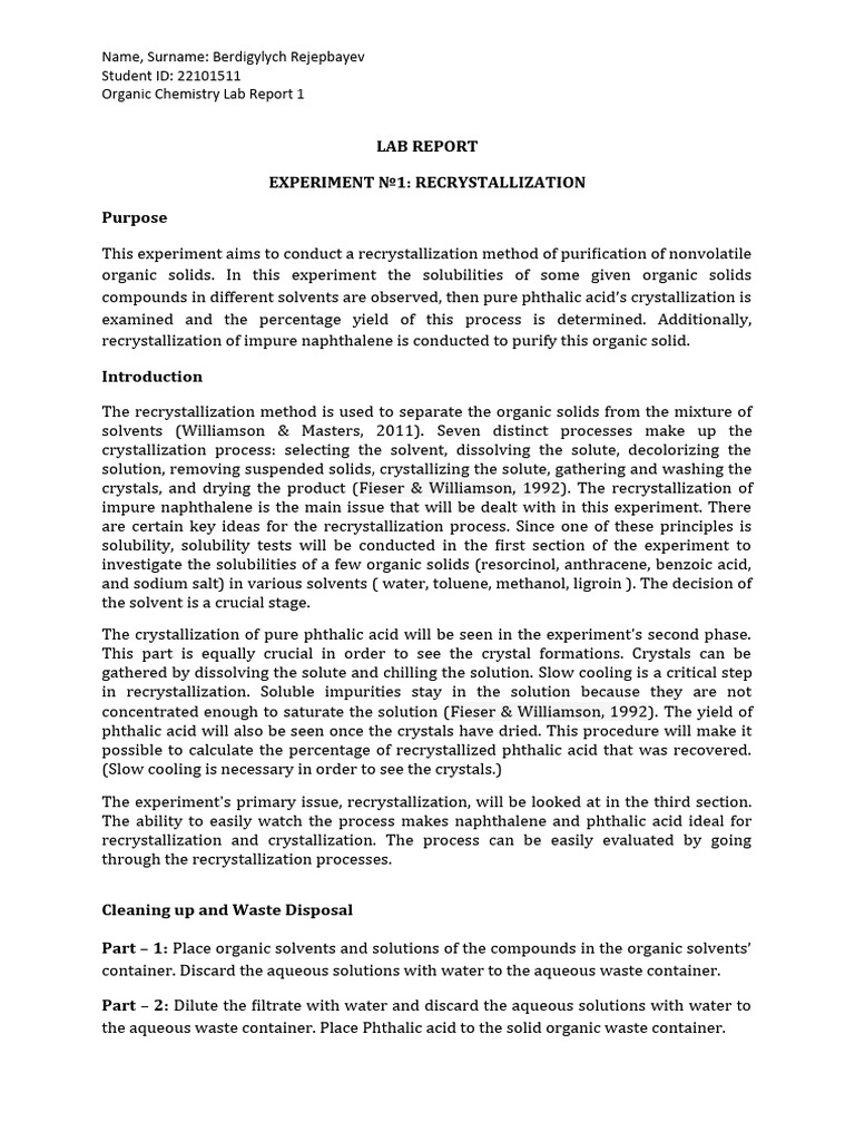 Lab Report Recrystallization | PDF | Solubility | Crystallization