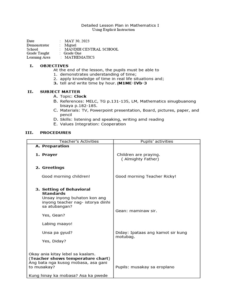 Detailed Lesson Plan in Math 1 | PDF