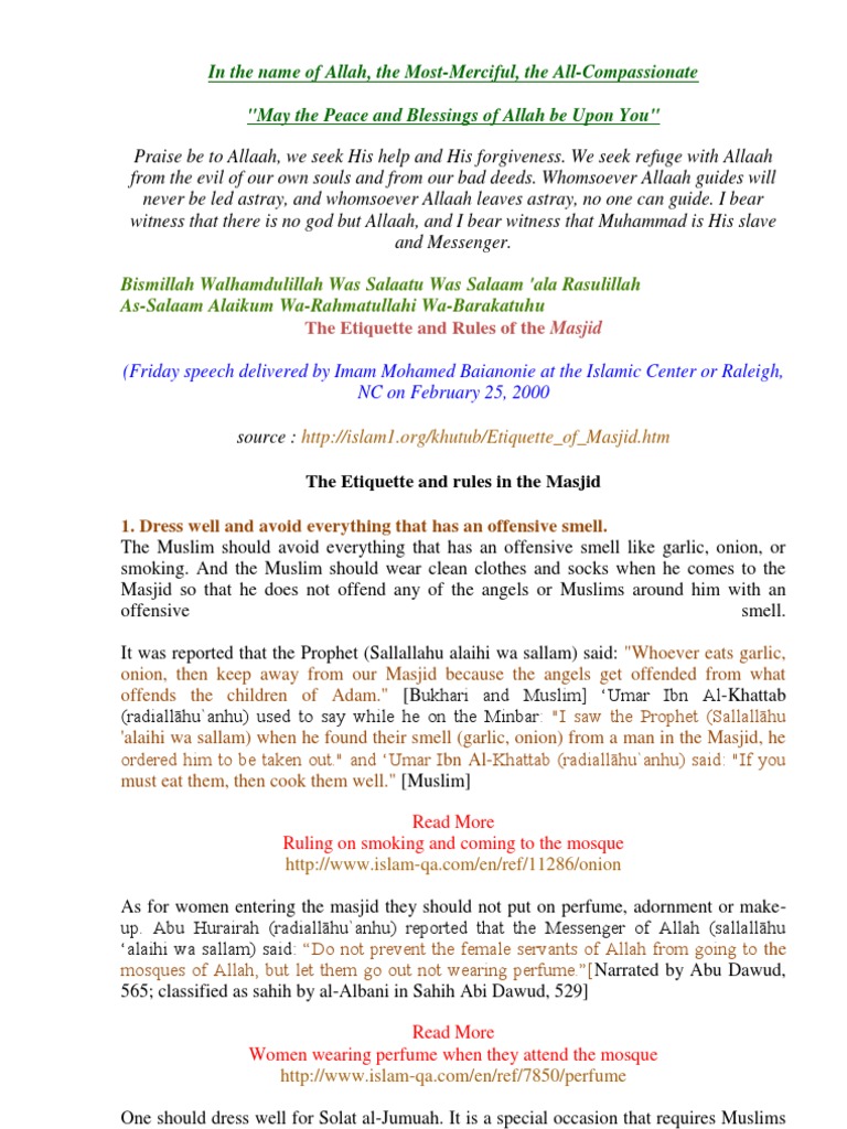 Masjid Etiquette and Rules | PDF | Mosque | Muhammad