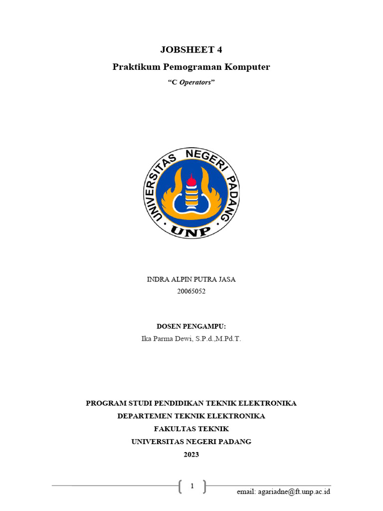Indra Alpin Putra Jasa - Jobsheet 4 - C Operators | PDF | Komputer