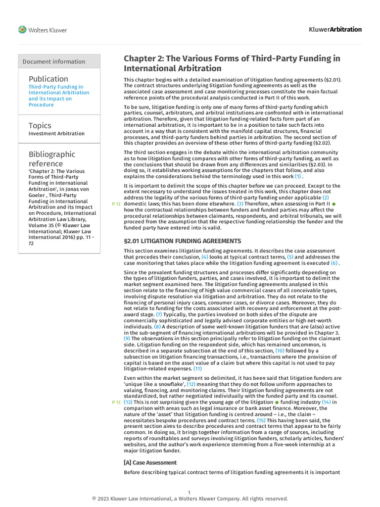 Chapter 2 The Various Forms of Third-Party Funding in International ... Chapter 2 The Various Forms of Third-Party Funding in International ...