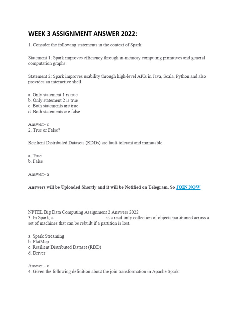 Week 3 Assignment Answer 2022 | PDF | Apache Spark | Information Science