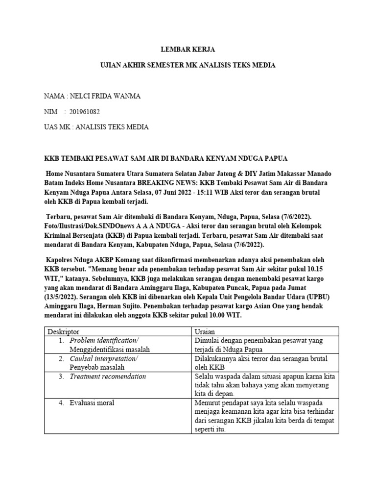 Lembar Kerja Ujian Akhir Semester Analisis Teks Media (Nelci Frida ...