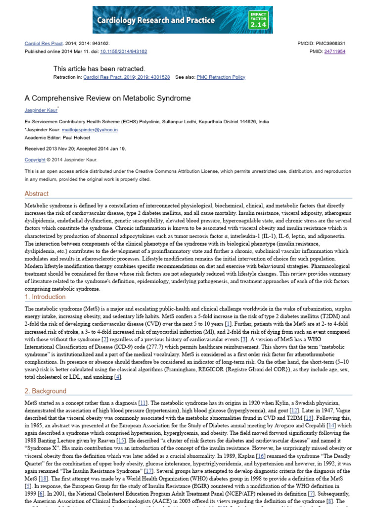 A Comprehensive Review On Metabolic Syndrome | PDF | Metabolic Syndrome ...