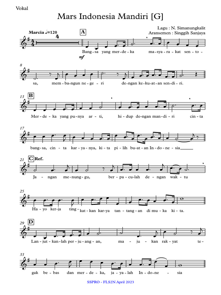 Mars Indonesia Mandiri (Vokal) G - Vokal | PDF