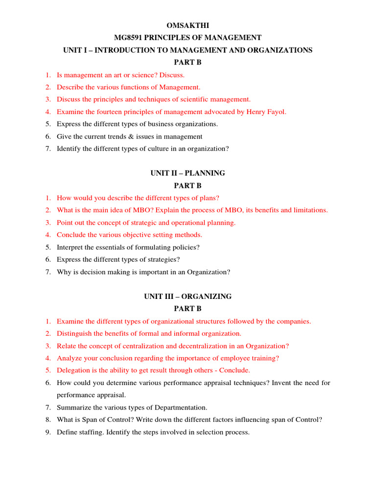 POM PART B Important Questions | PDF | Performance Appraisal | Cognition