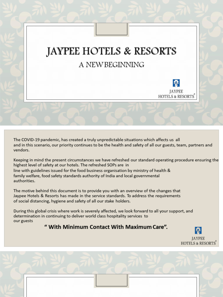 Jaypee Hotels and Resorts - SOP | Download Free PDF | Restaurants | Disinfectant