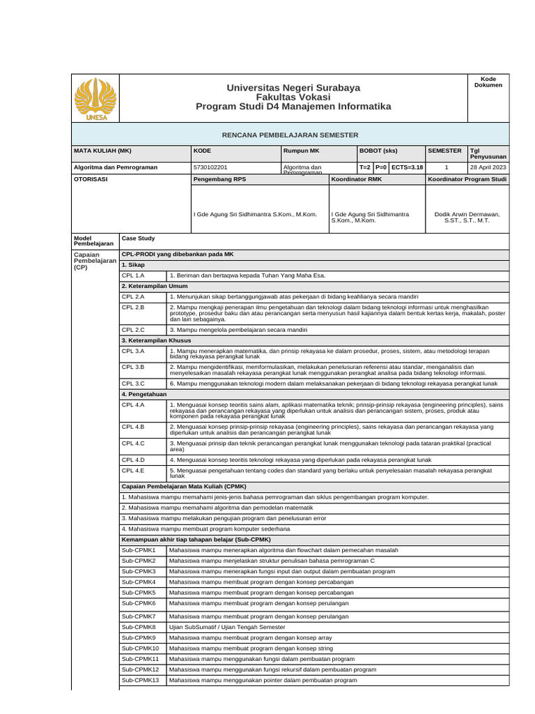 RPS Algoritma Dan Pemrograman | PDF