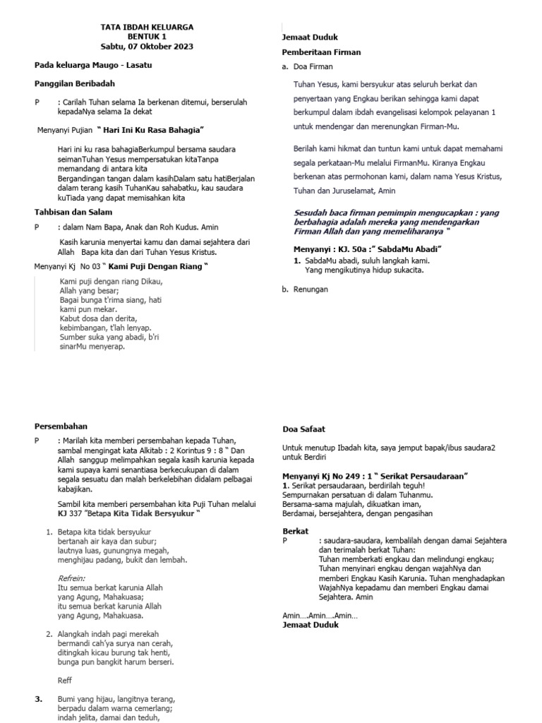 Tata Ibadah Keluarga Maugo-Lasatu | PDF