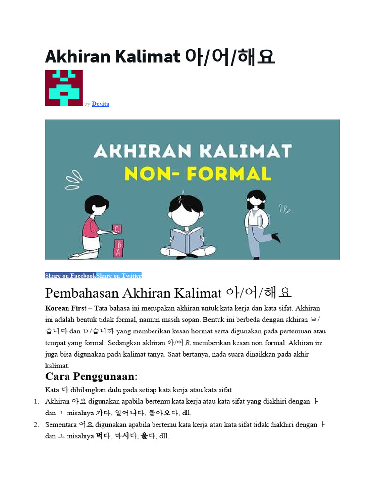 Akhiran Kalimat Non-Formal Korea | PDF | Kajian Bahasa Asing ...
