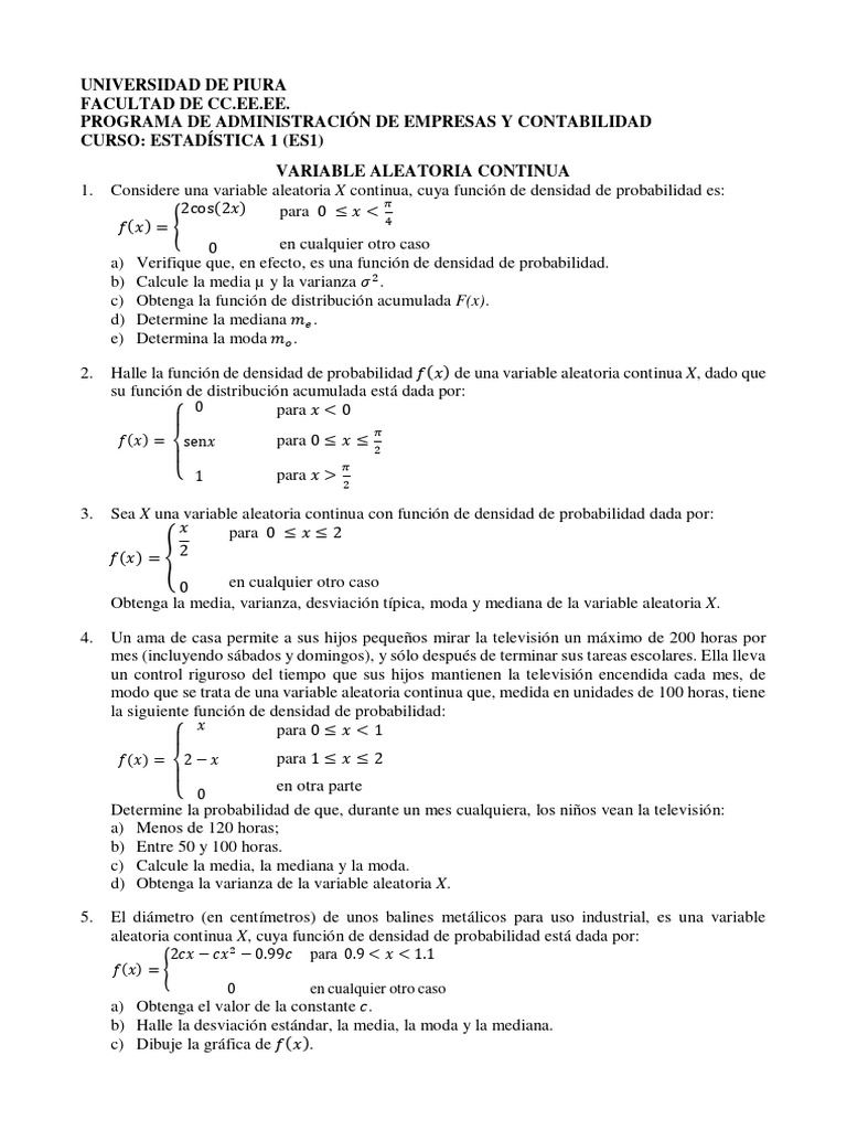 Ejercicios de Variable Aleatoria Continua | PDF