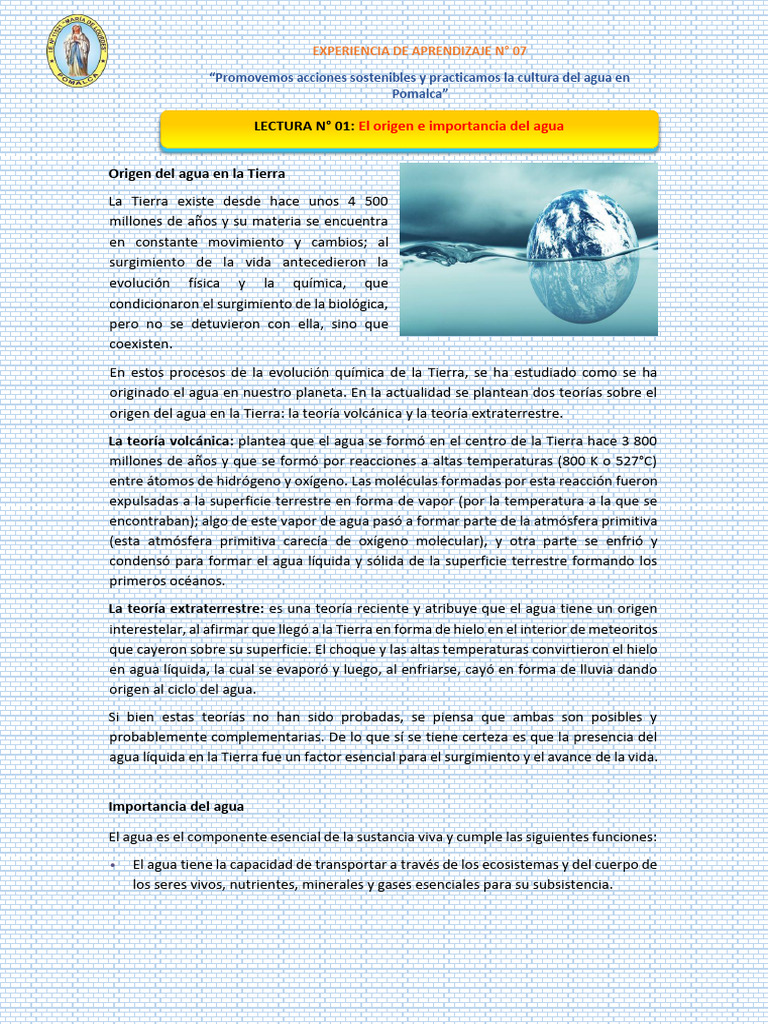Origen e Importancia del Agua | PDF | Agua | Tierra