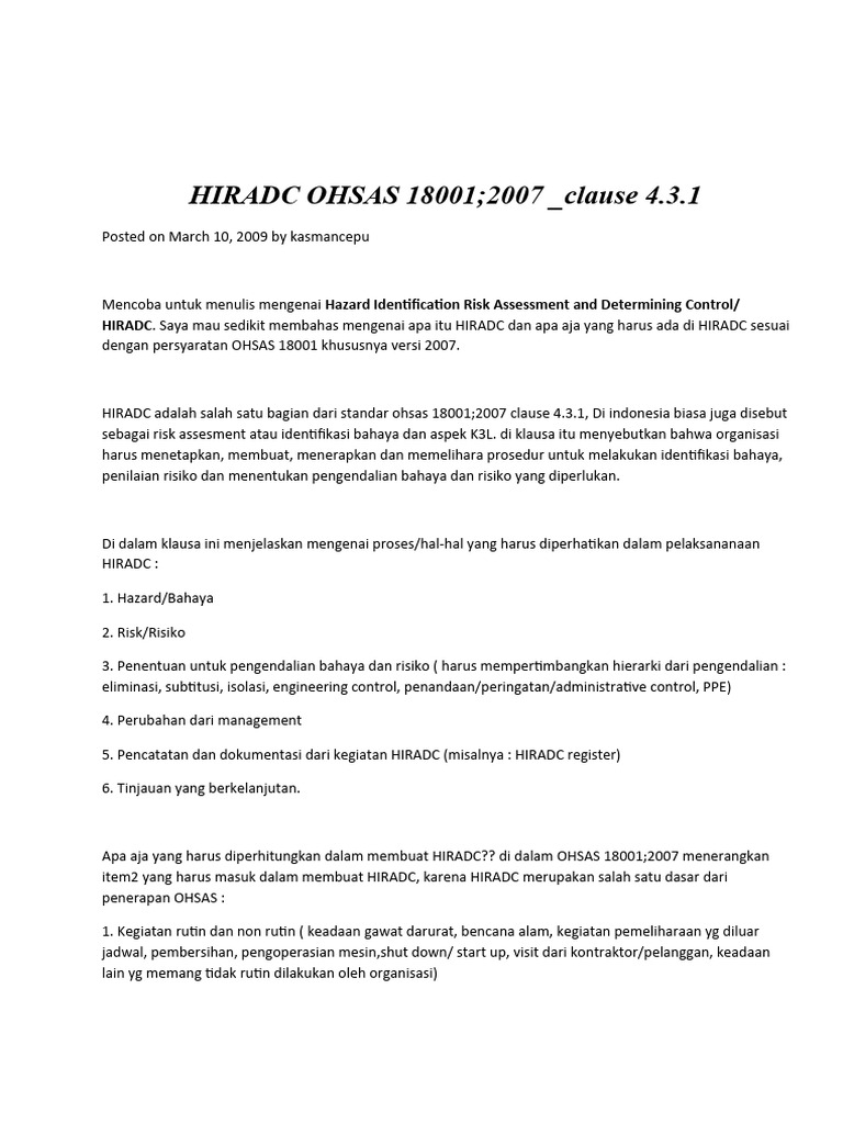 Hiradc - Ohsas 18001 | PDF