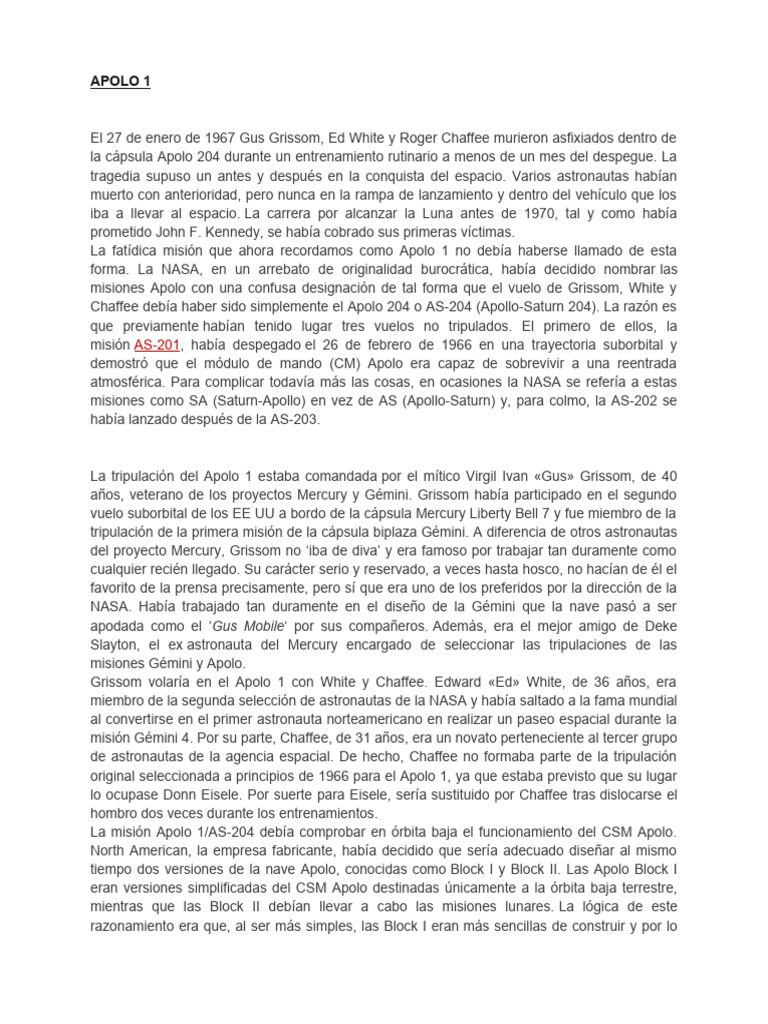 APOLO 1 y APOLO 7 | PDF | Programa Apolo | Apolo 1