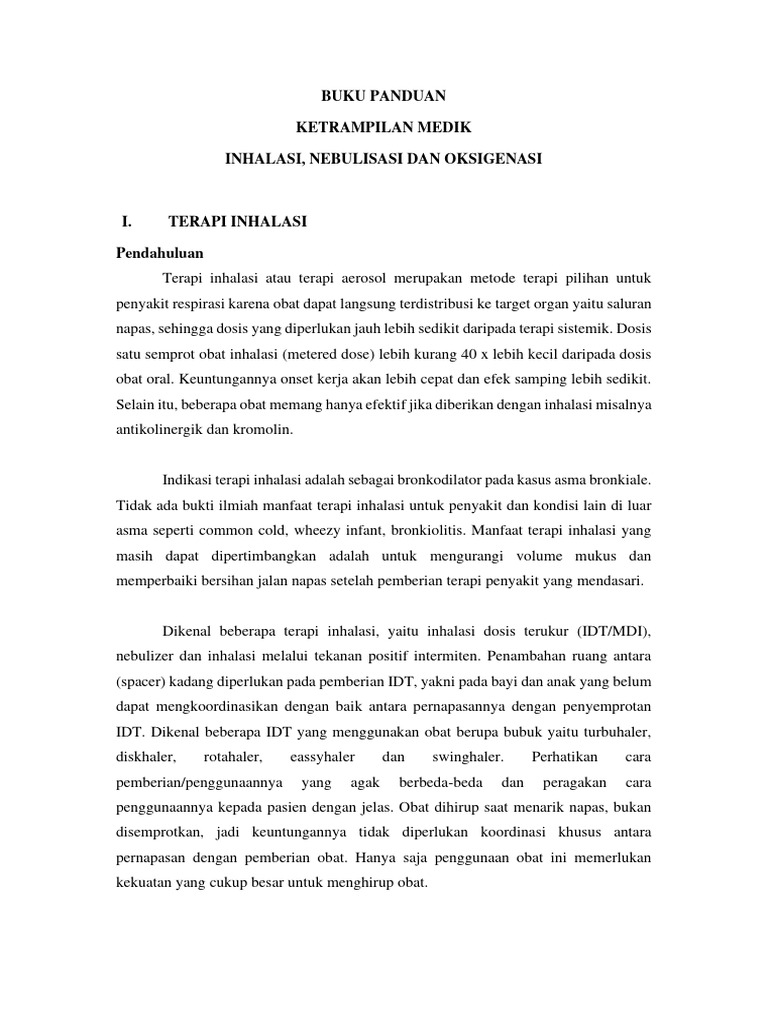 Petunjuk SL Terapi Inhalasi, Nebulisasi Oksigenasi Blok 17 2022 | PDF