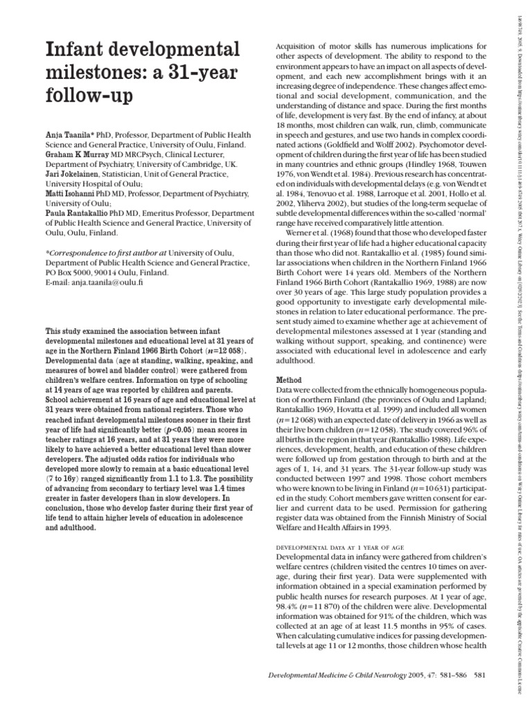 Infant Development Milestones | PDF | Child Development | Behavioural ...