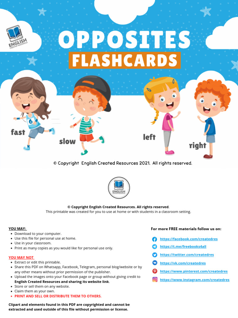 Opposites Flashcards Copyright English Created Resources | PDF ...