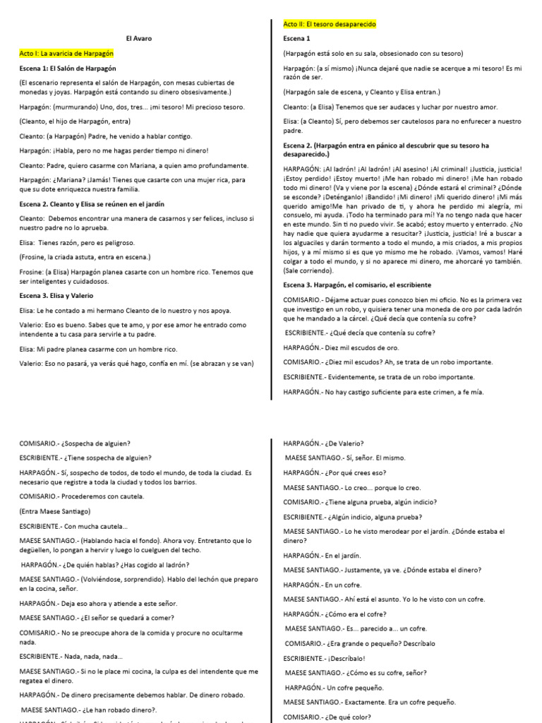El Avaro - Guion | PDF | Amor
