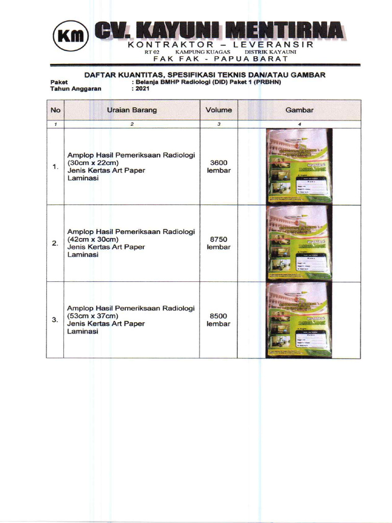 Daftar Kuantitas Spesifikasi Dan Gambar | PDF