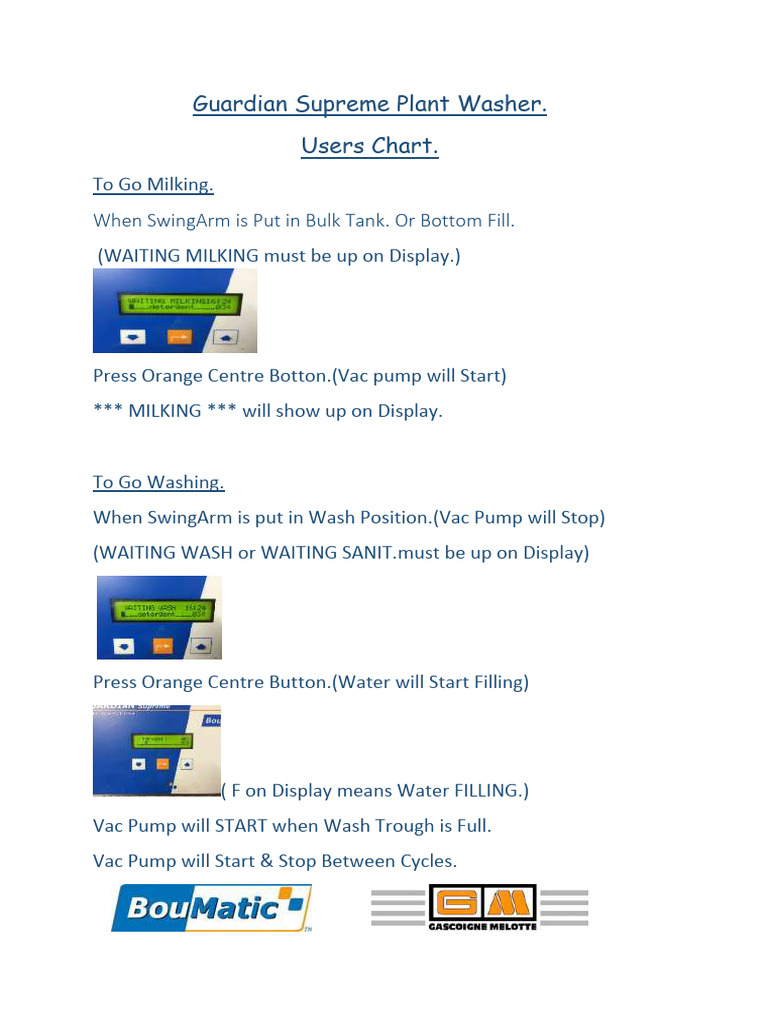 Guardian Supreme Plant Washer User Chart | PDF