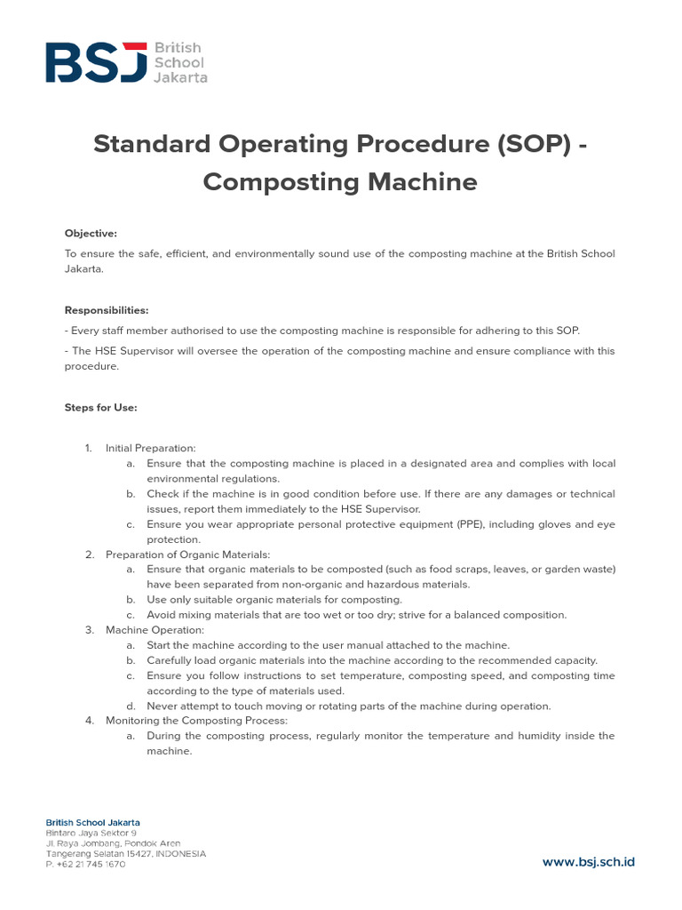 SOP for Composting Machine Use | PDF