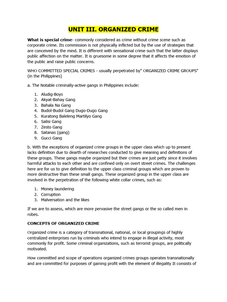 UNIT III Organized Crime | PDF