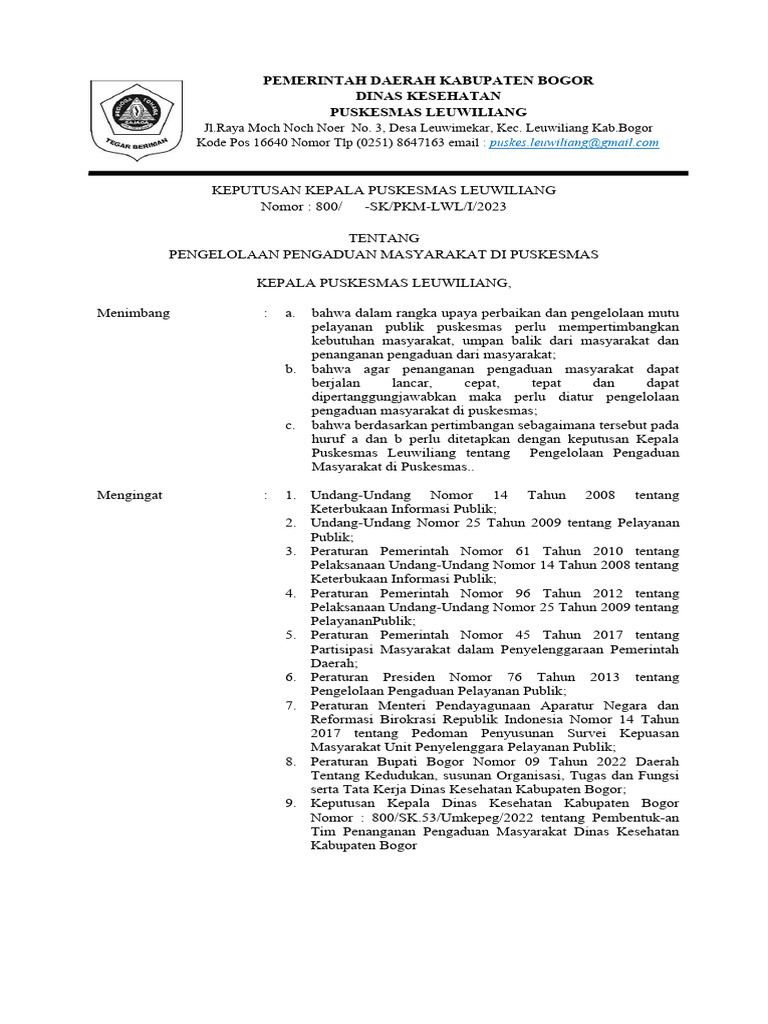 SK Pengaduan Masyarakat | PDF