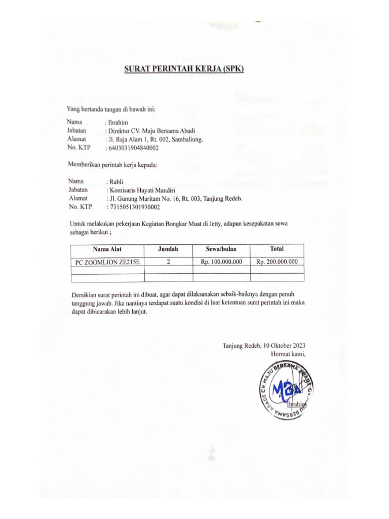 Surat Perintah Kerja (SPK) | PDF