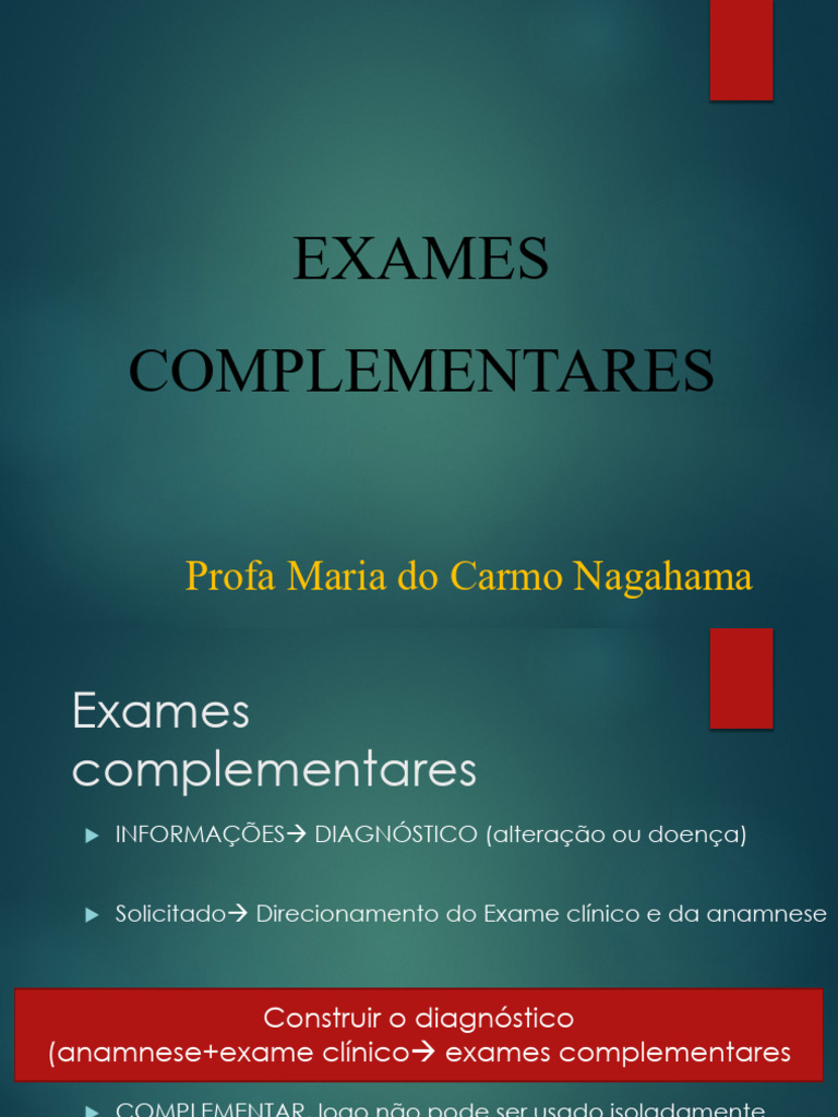 Exames Complementares de Diagnóstico | PDF | Anemia | Hemácia