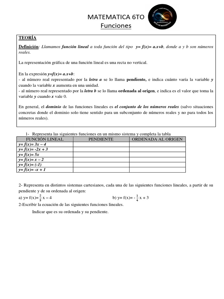 Funcion Lineal y Cuadratica 23 | PDF | Función (Matemáticas) | Pendiente