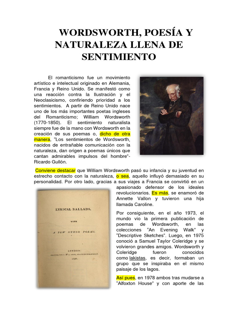William Wordsworth: Poesía y Naturaleza | PDF | William Wordsworth