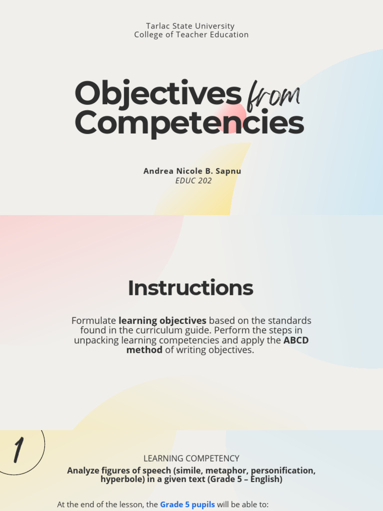 Writing Objectives From Competencies - Sapnu, Andrea | PDF