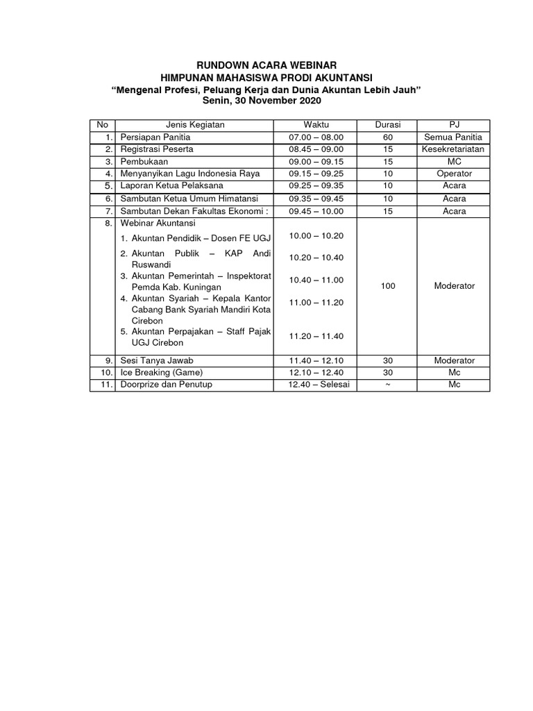 Rundown Acara Webinar | PDF
