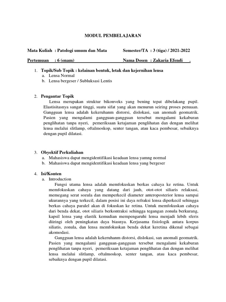 Lensa Normal Dan Subluksasi Lentis | PDF