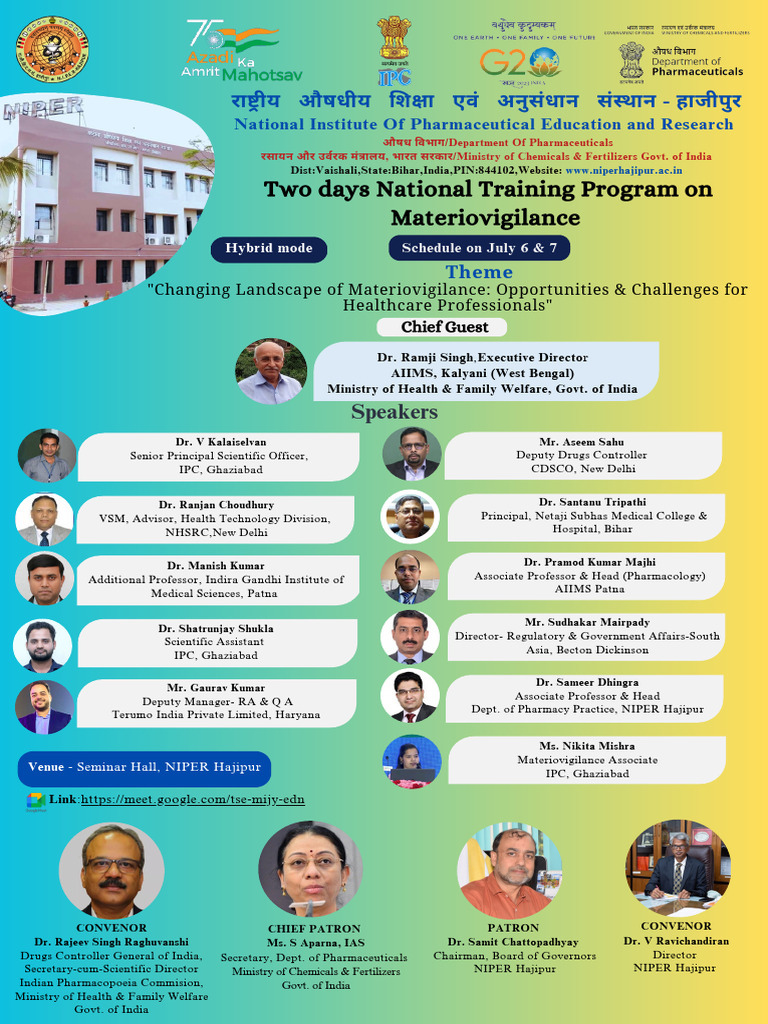 Two Days National Training Program On Materiovigilance IPC | PDF
