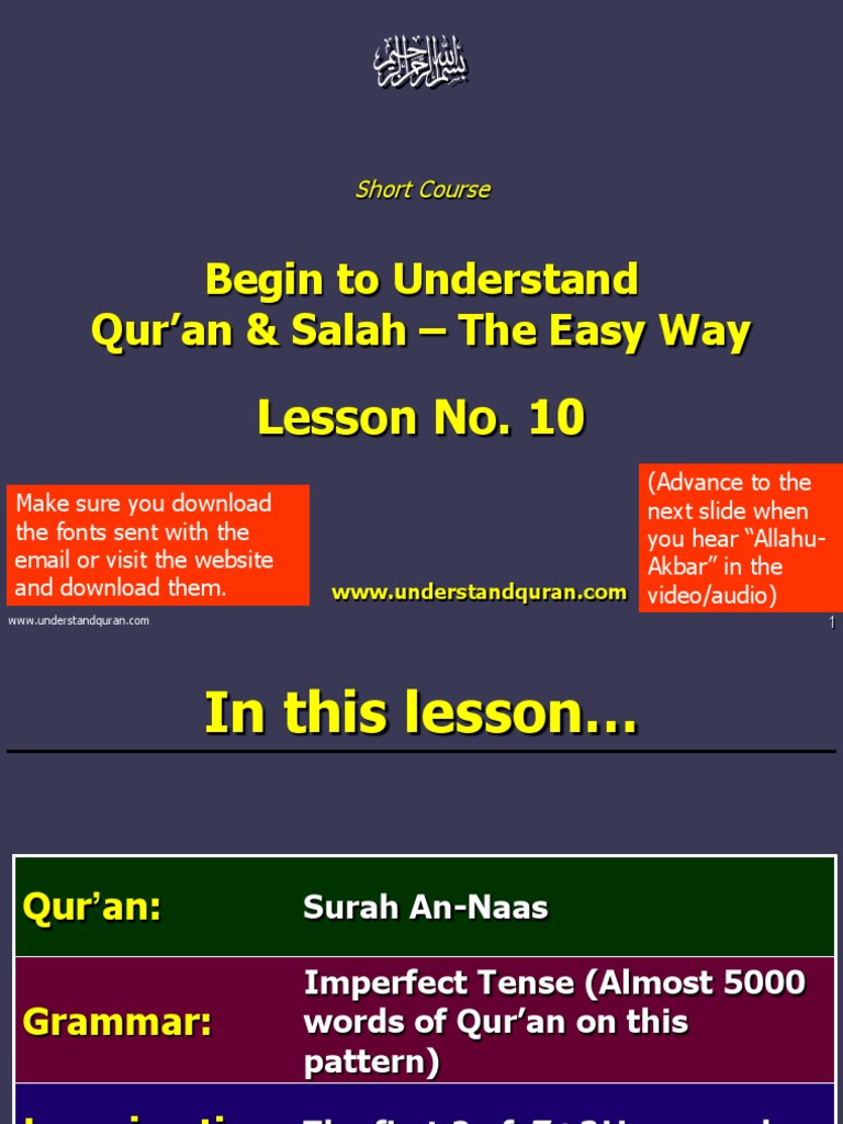 Begin To Understand Qur An & Salah - The Easy Way: Lesson No. 10 | PDF ...