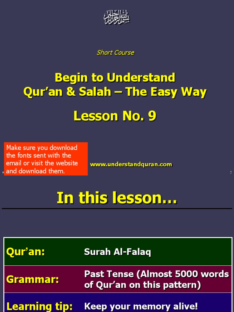 Begin To Understand Qur'an & Salah - The Easy Way: Lesson No. 9 | PDF ...